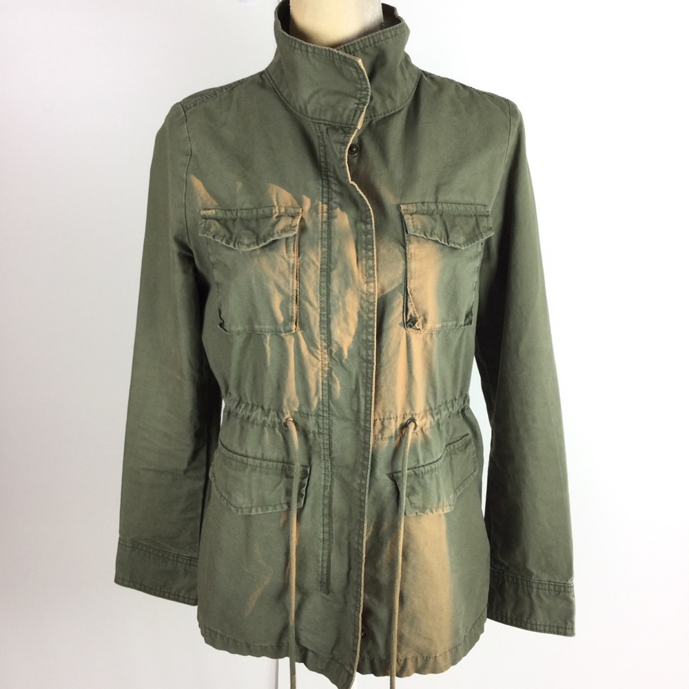 Olive Green Military Cargo Moto Style Coat Jacket - Gem